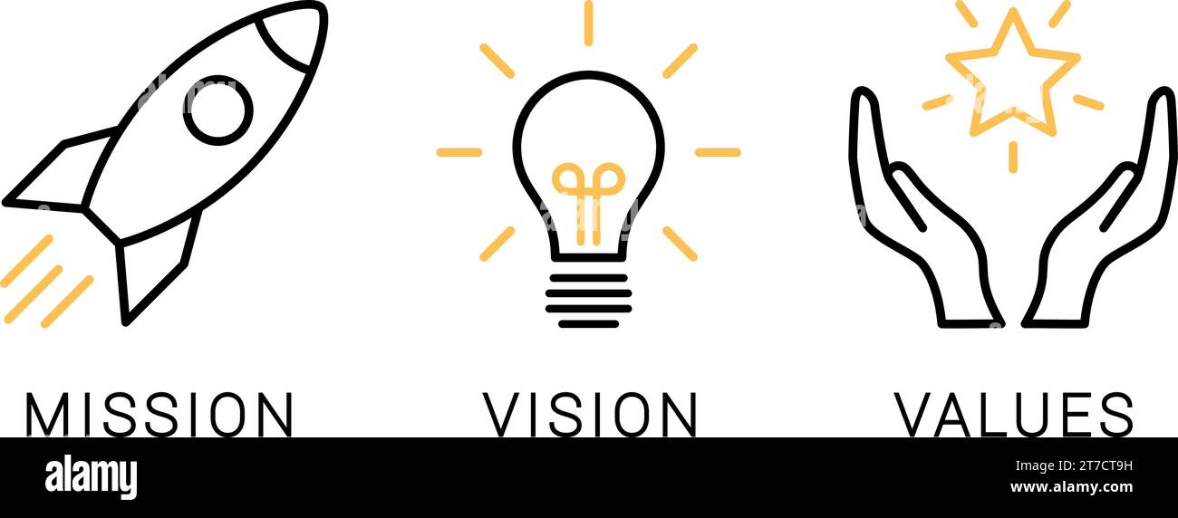 Linear icons of mission, vision and values as a business thinking ...