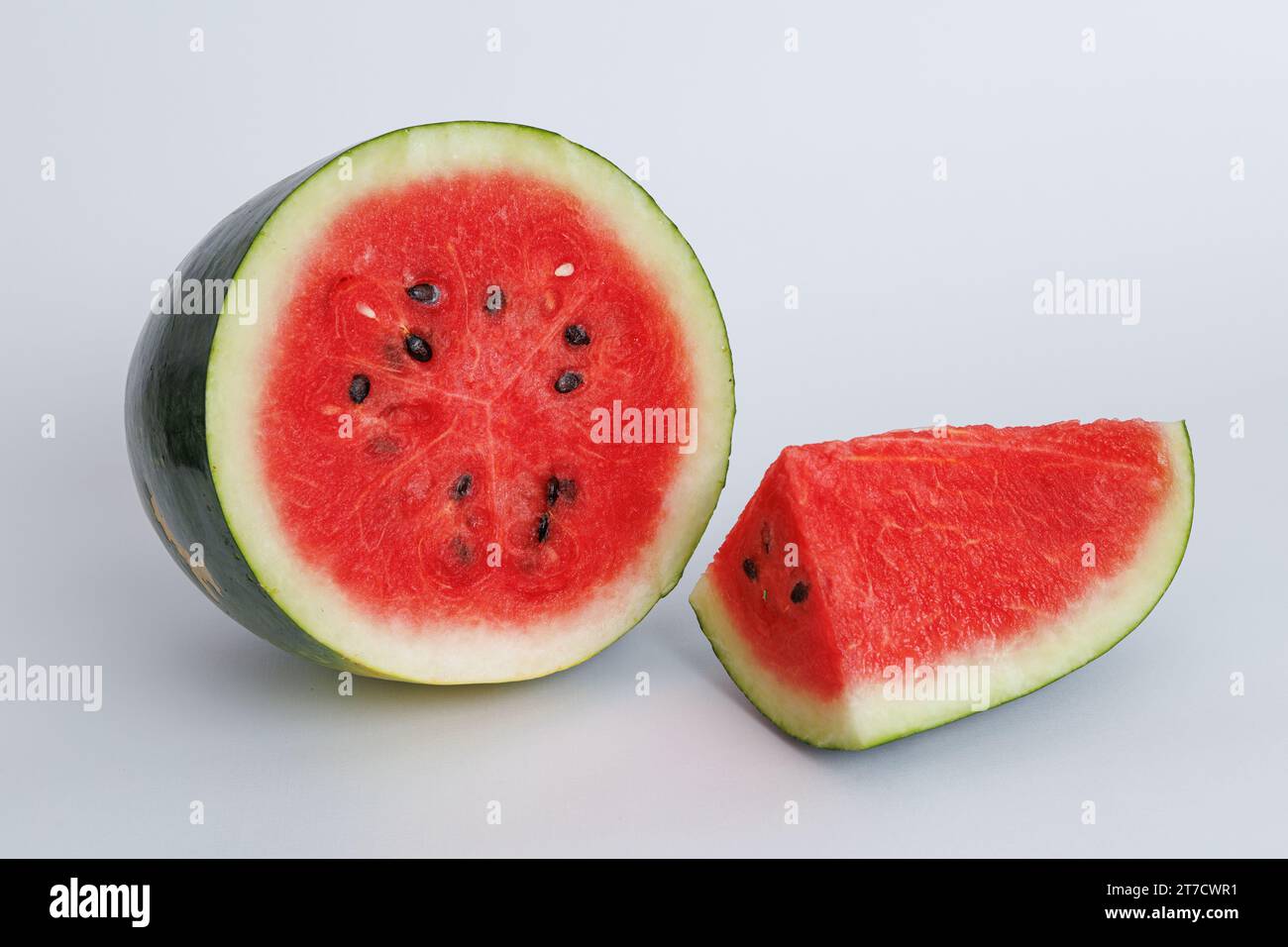 Fresh ripe watermelon cut in half isolated on white background Stock ...