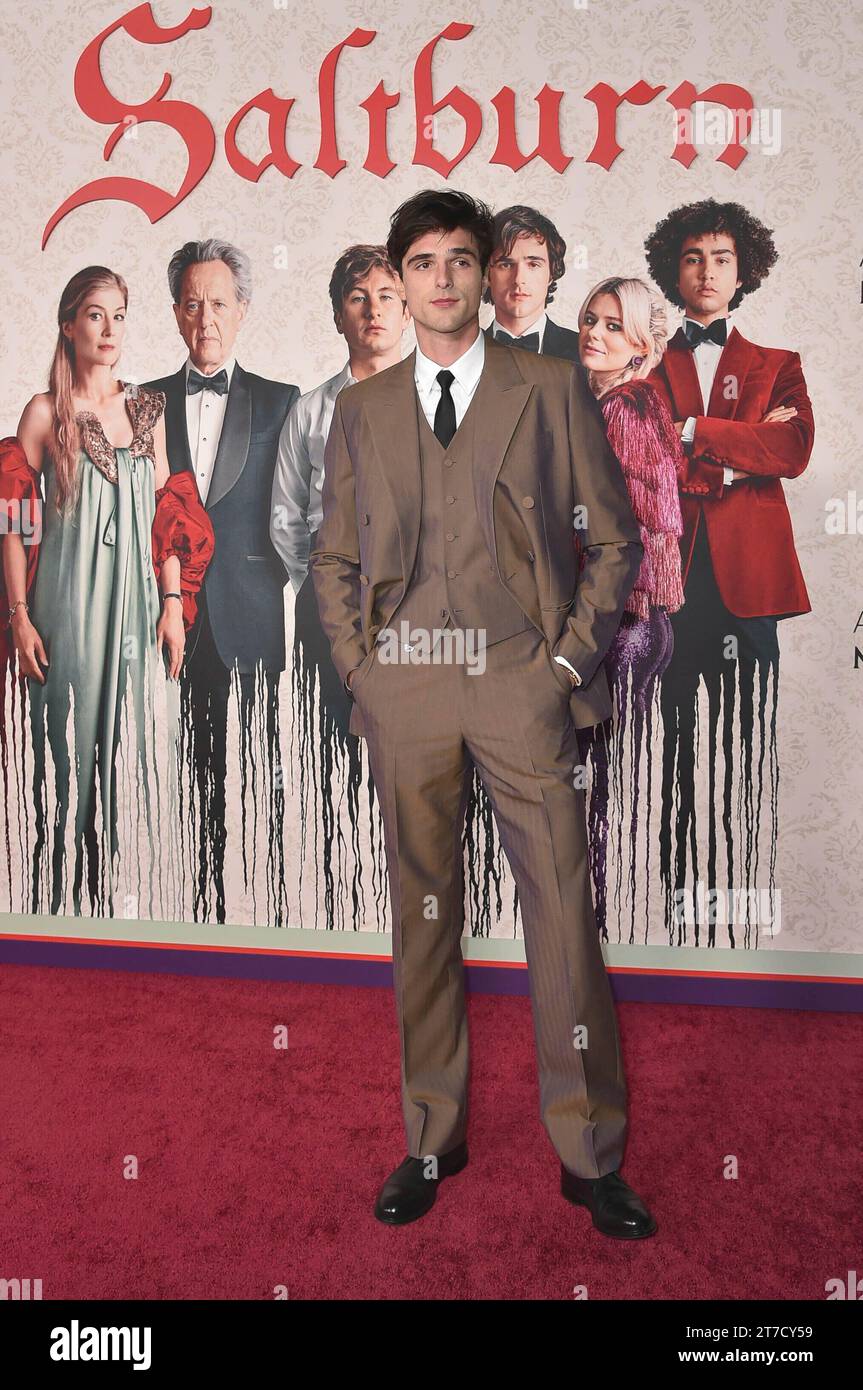 Jacob Elordi arrives at the premiere of "Saltburn" on Tuesday, Nov. 14 ...