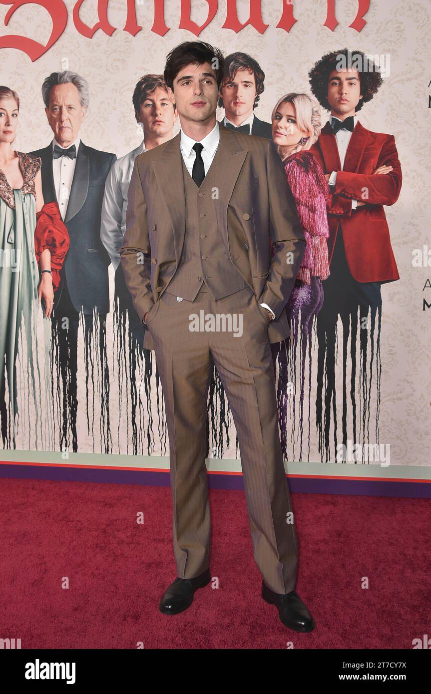 Jacob Elordi arrives at the premiere of "Saltburn" on Tuesday, Nov. 14 ...