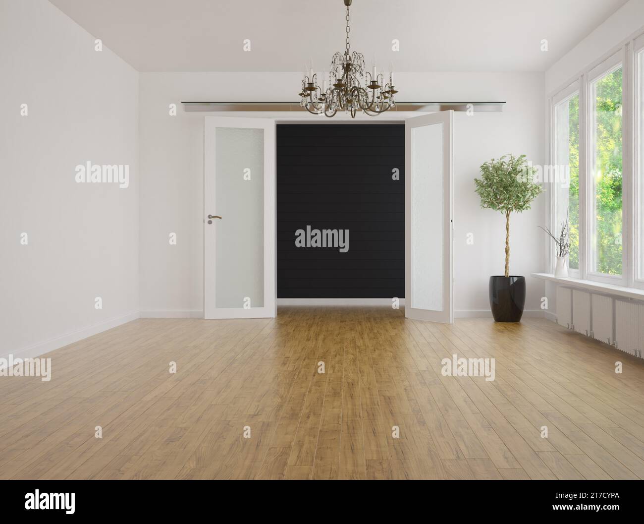 Empty room with big window Stock Photo - Alamy