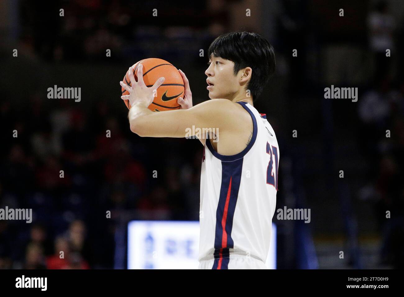 Gonzaga forward Jun Seok Yeo controls the ball during the second half of an NCAA college ...