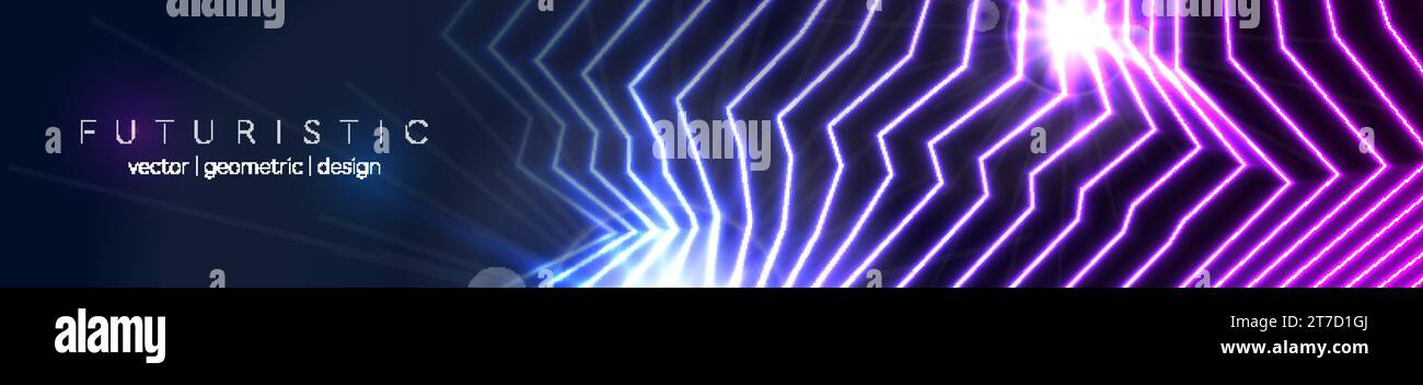 Blue and ultraviolet neon laser glowing curved 3d lines abstract tech ...