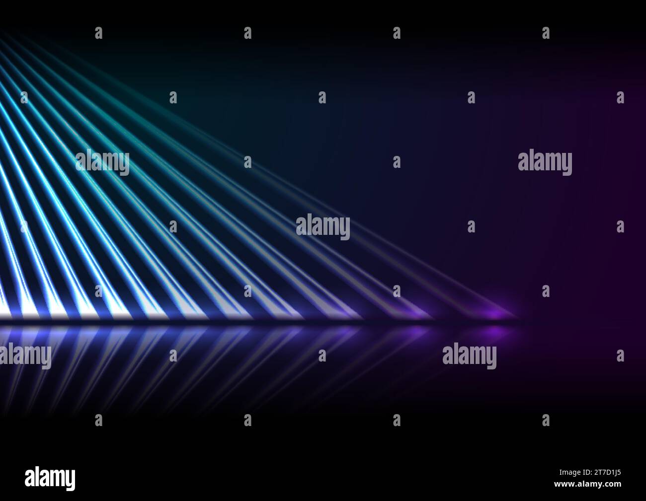 Cyan and violet neon laser lines with reflection. Abstract rays ...