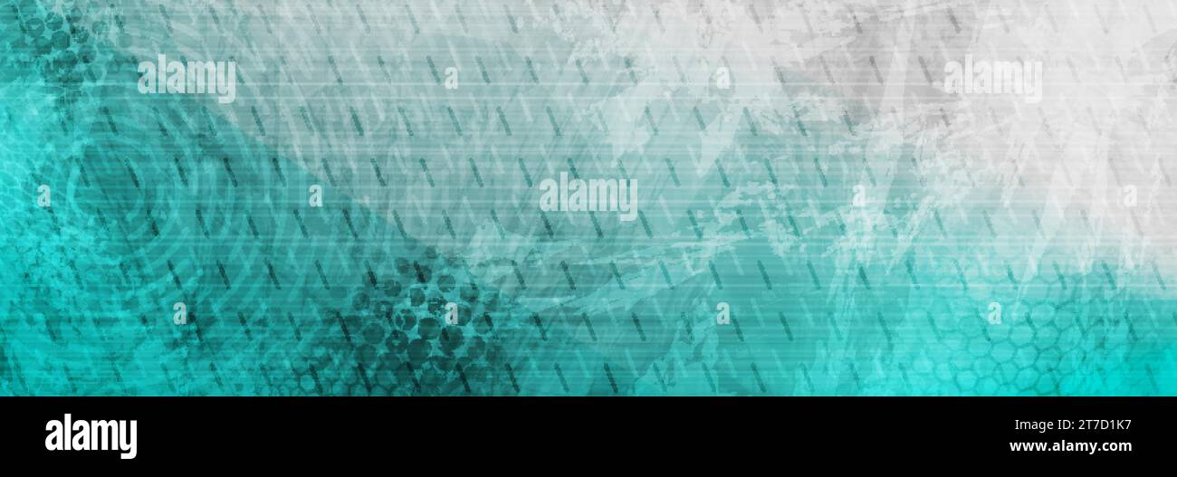 Cyan blue grunge tech geometric abstract background. Vector banner ...