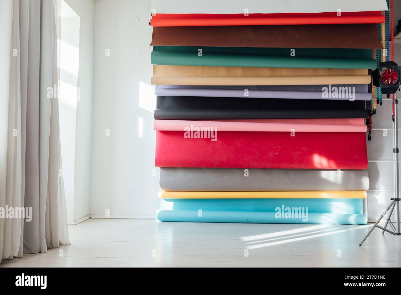 Colorful paper backgrounds in the interior of a photo studio Stock ...