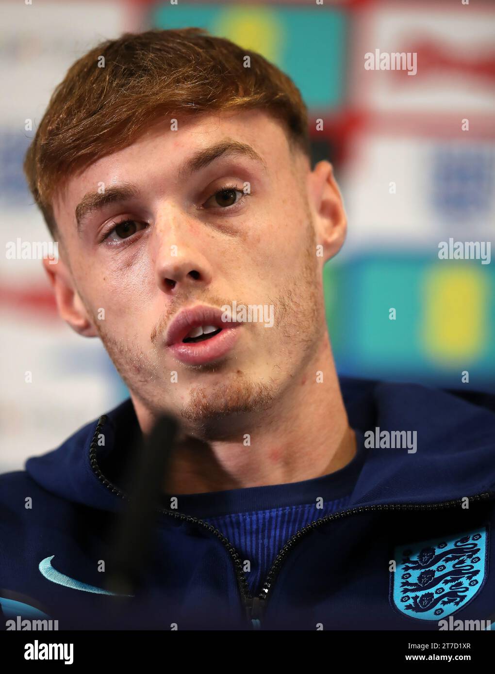 England's Cole Palmer during a press conference at St. George's Park ...