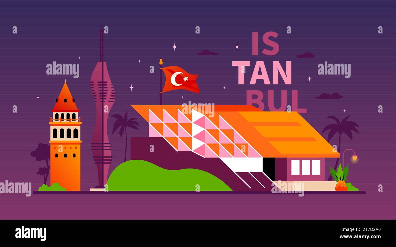 Night architecture of Istanbul - modern colored vector illustration ...