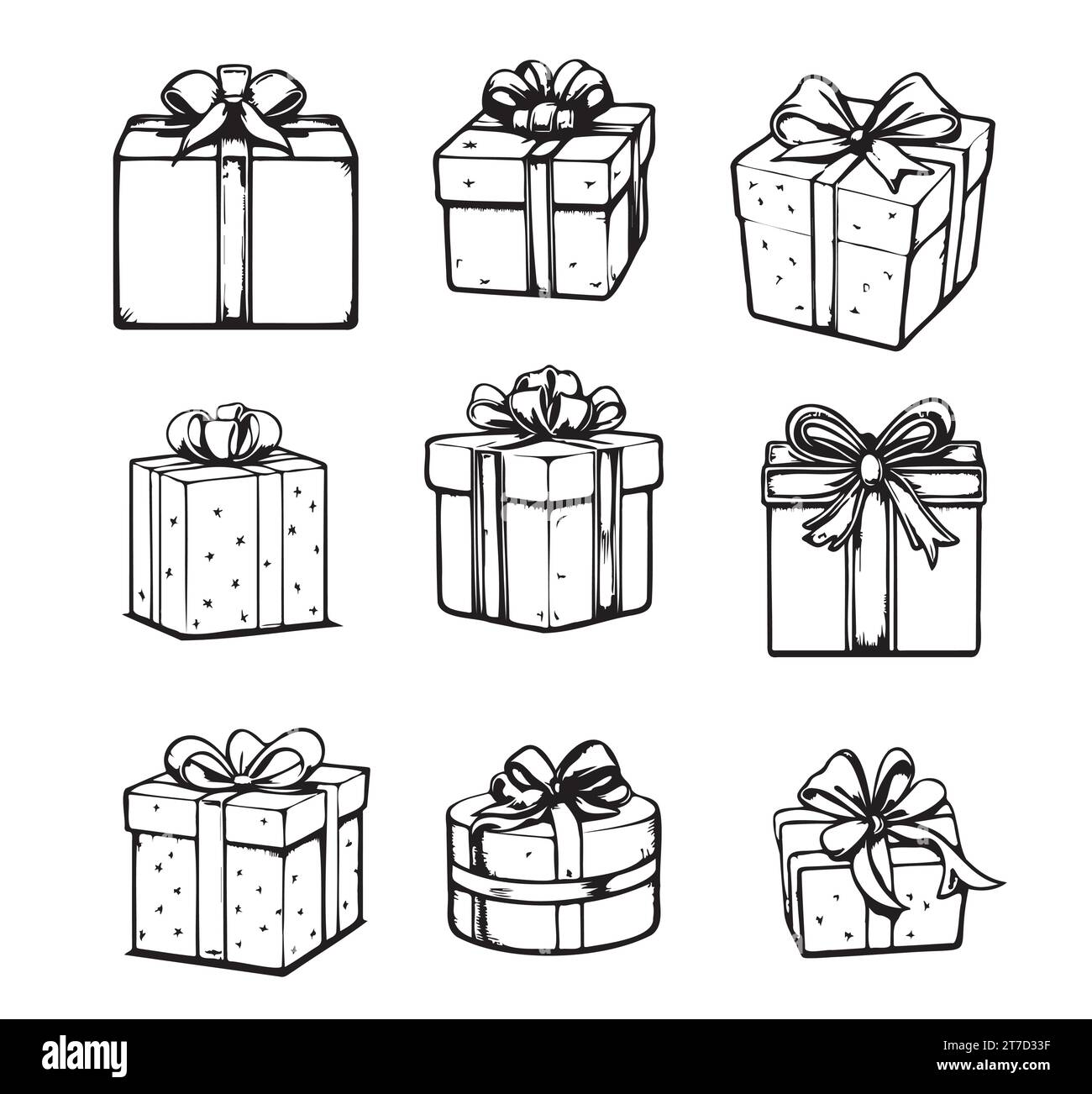 Wrapped Gift Clipart B W