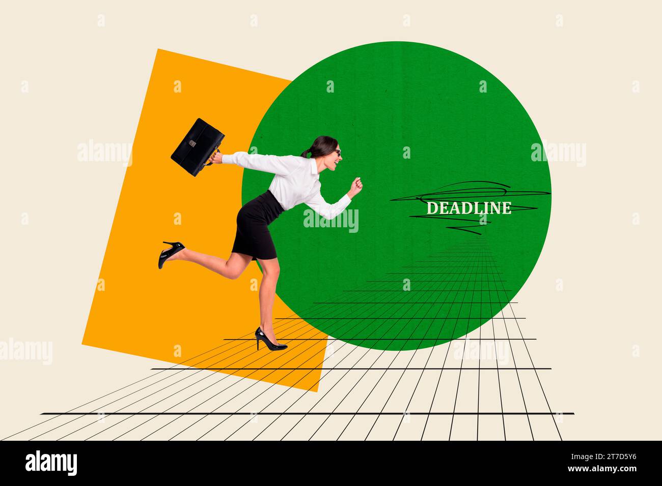 Poster collage image of funny woman secretary running office work ...