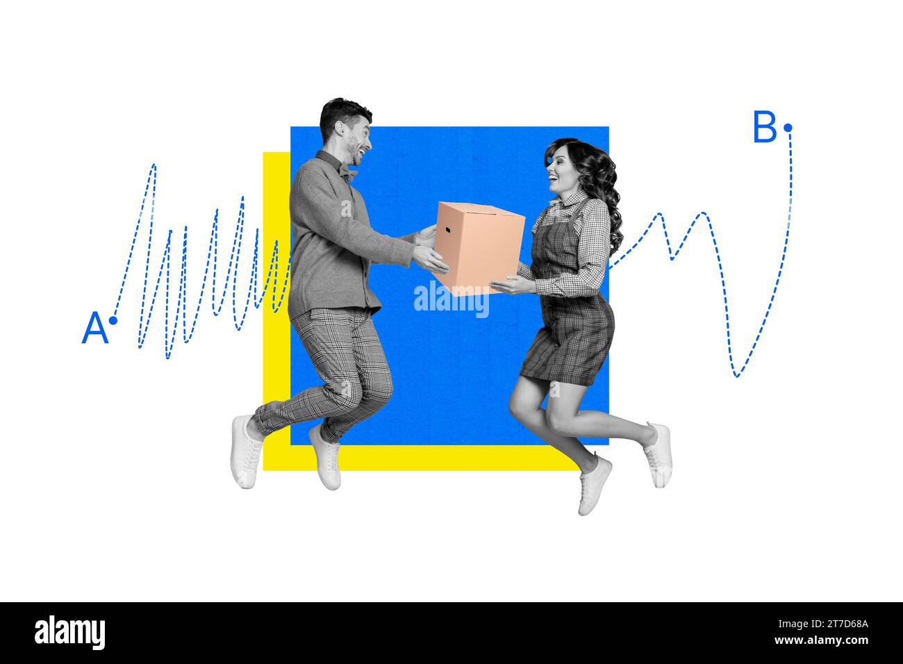 Picture collage poster of happy people celebrate valentine day give ...