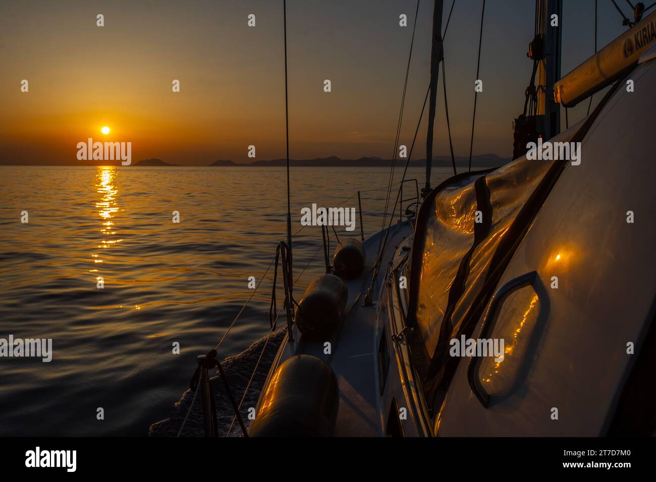 Sunset while sailing in Aegean sea, Greece Stock Photo - Alamy
