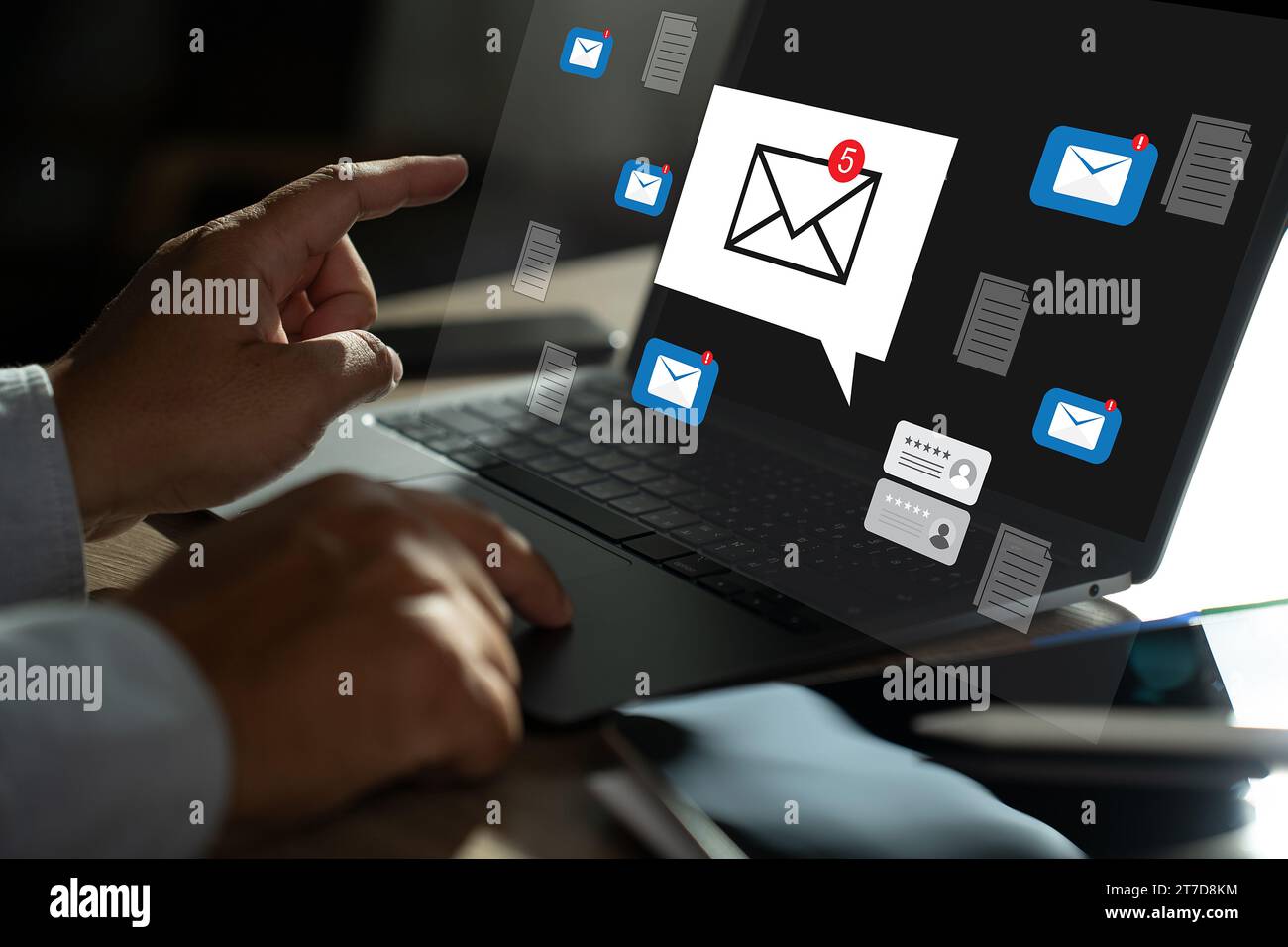 man typing search on laptop Mail Communication Connection message to ...