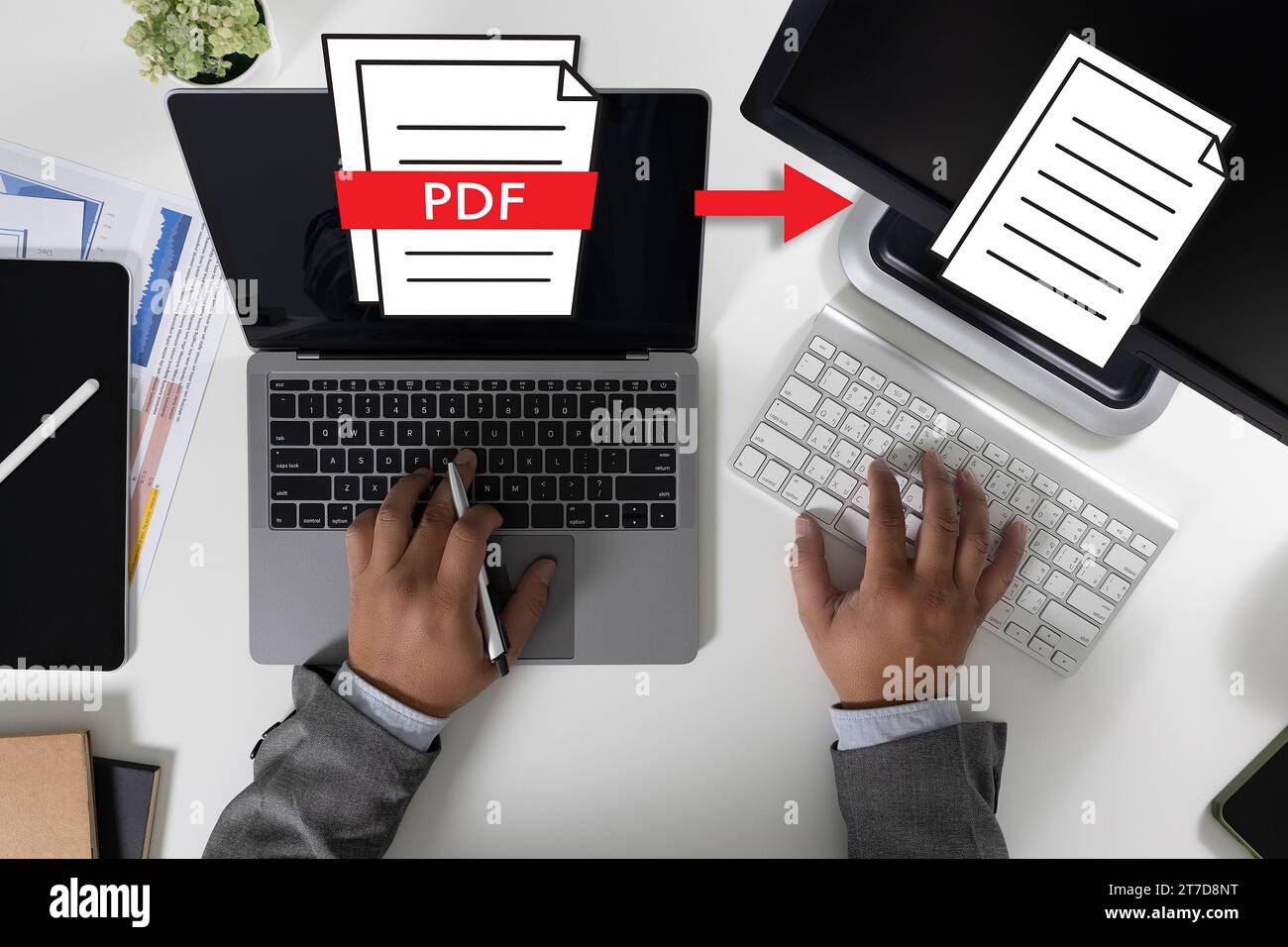 PDF button on screen Laptop computer converting process of document to ... PDF button on screen Laptop computer converting process of document to ...