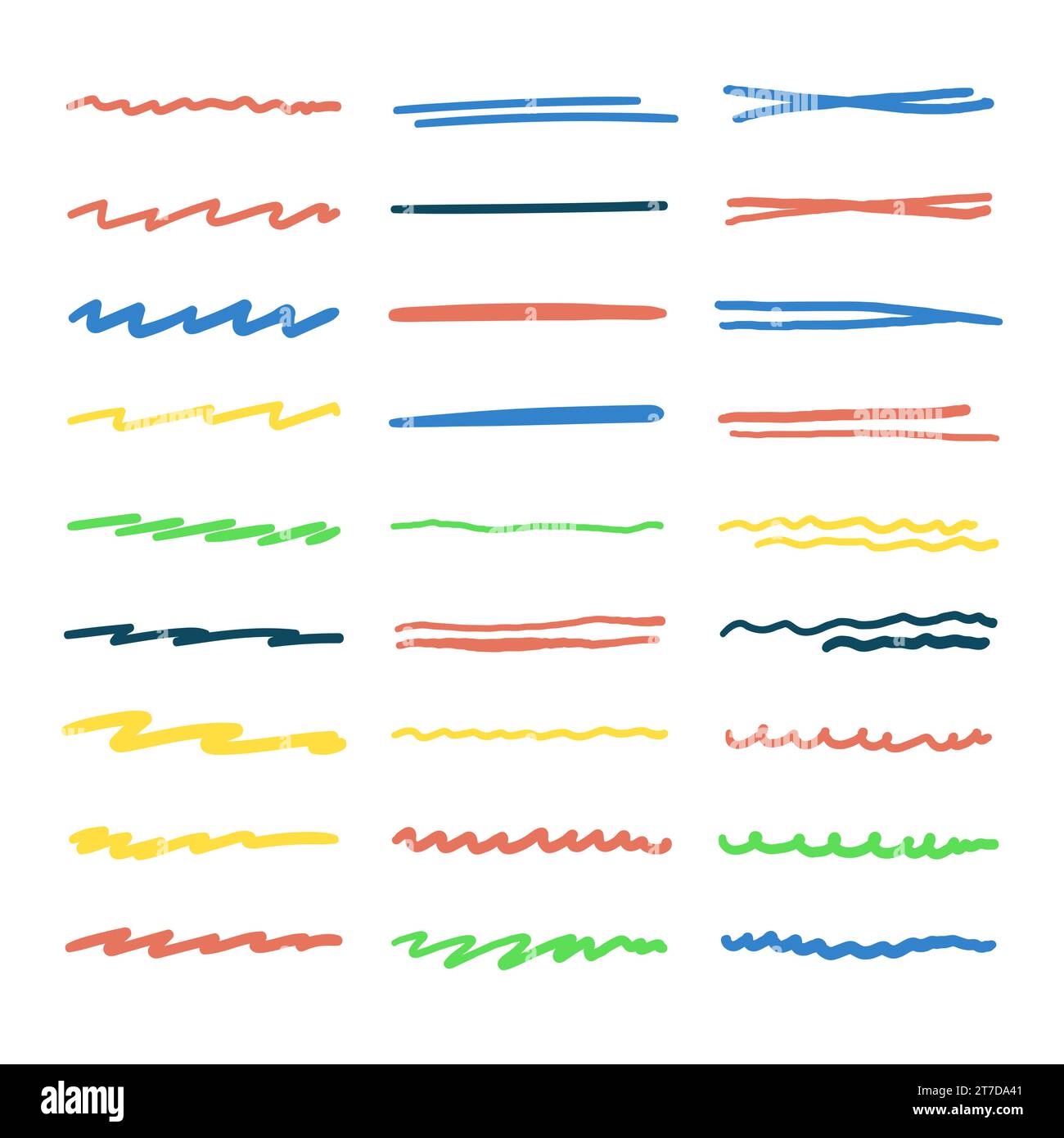 Collection of strikethrough multi colored underlines. different doodle ...