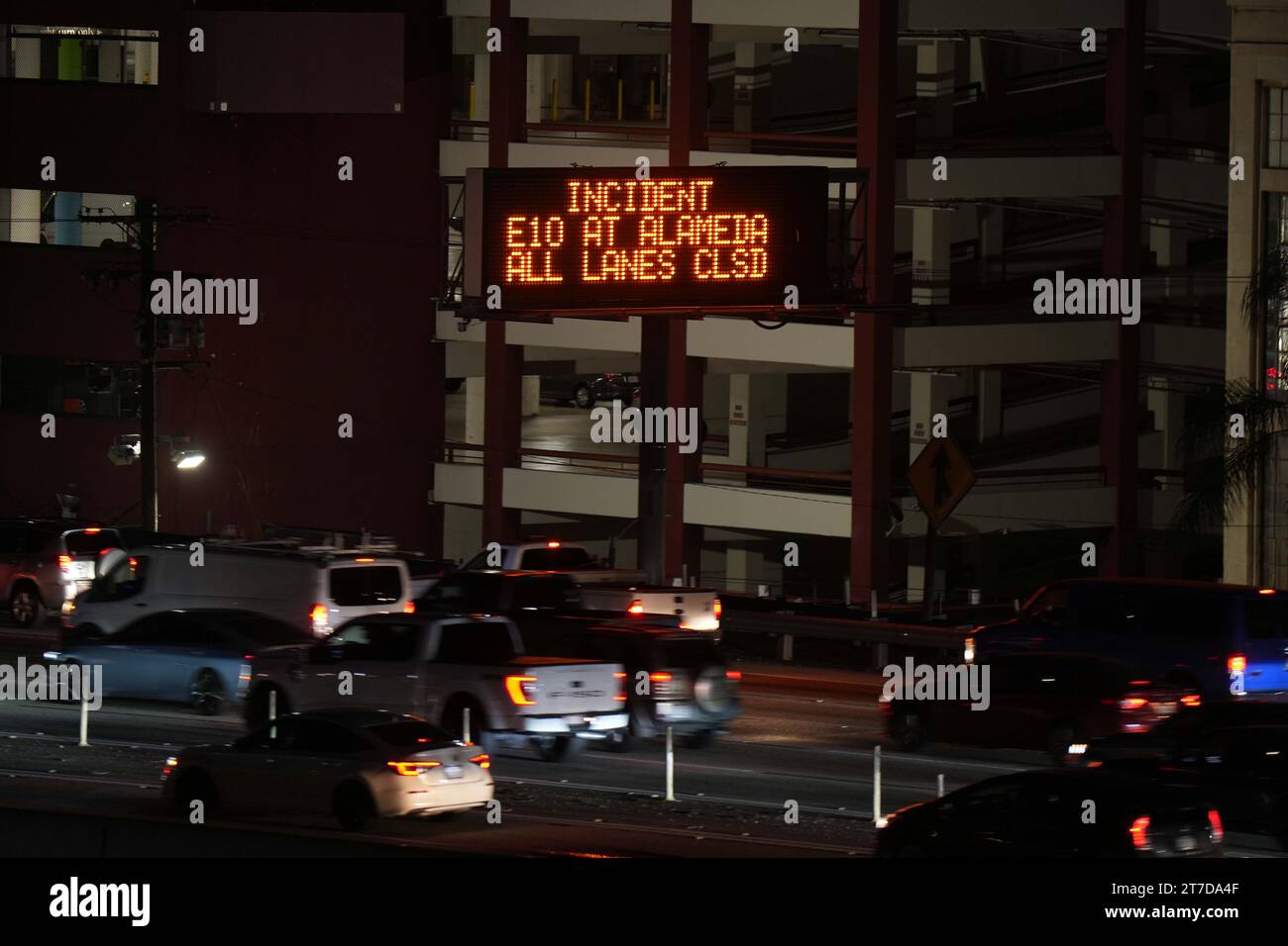 A freeway closure notice of the Interstate 10 freeway because of fire ...