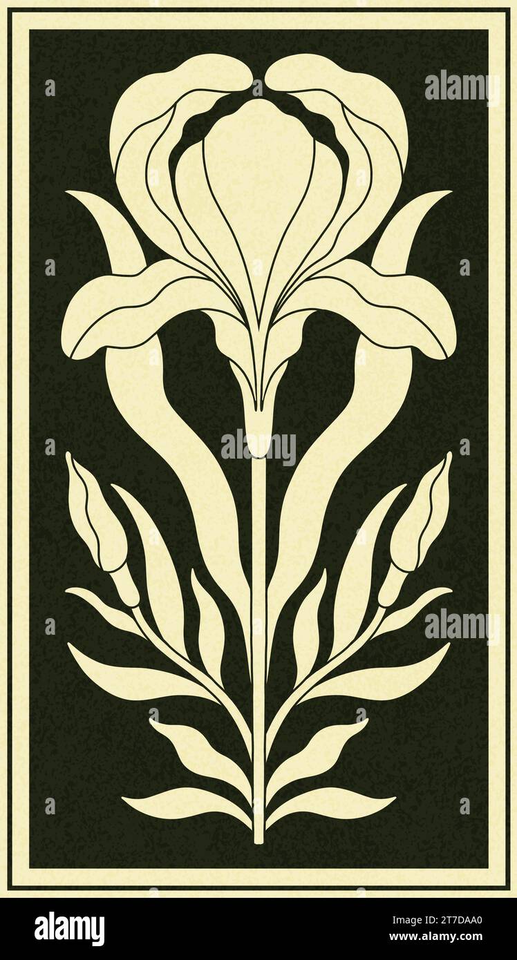 Floral iris design in art nouveau 1920-1930. Hand drawn iris style with ...