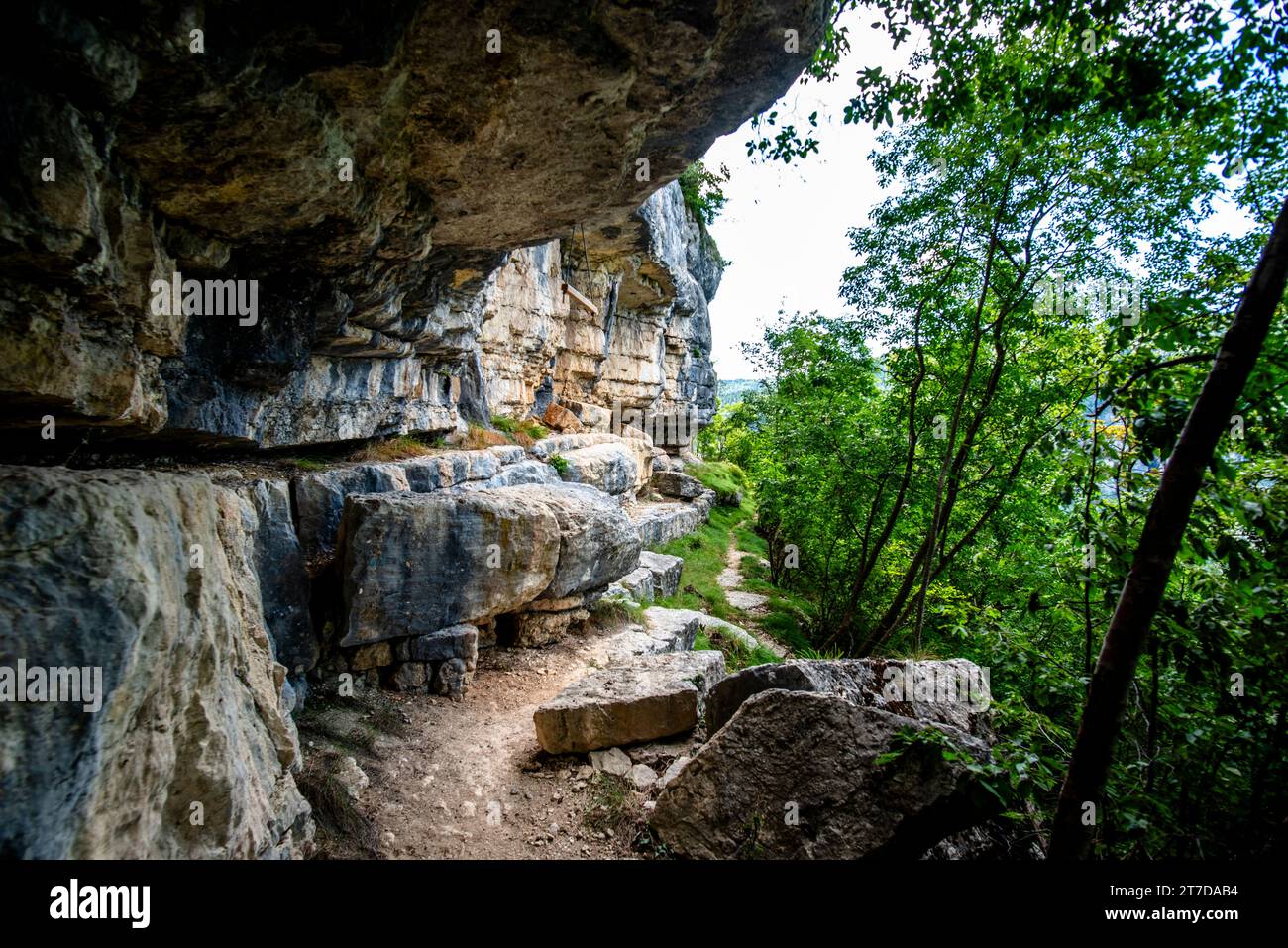 old cliff rock walls at Rotzo on the Asiago plateau Vicenza Veneto ...
