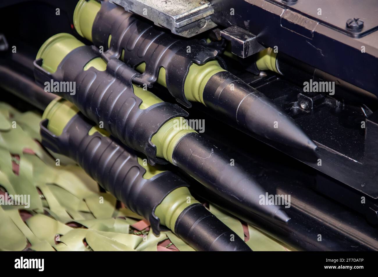 Close up of of bullets 11,8mm caliber in a coaxial machine gun, exposed ...