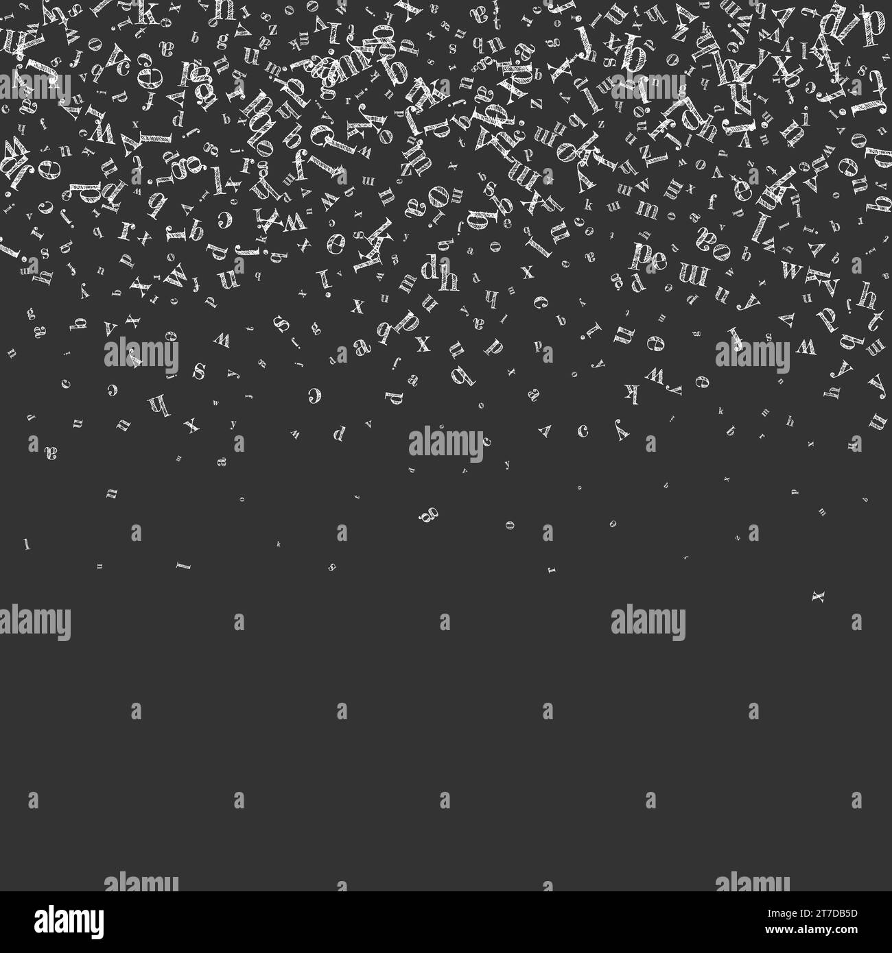 School notebook cover. White chalk floating letters of Latin alphabet ...