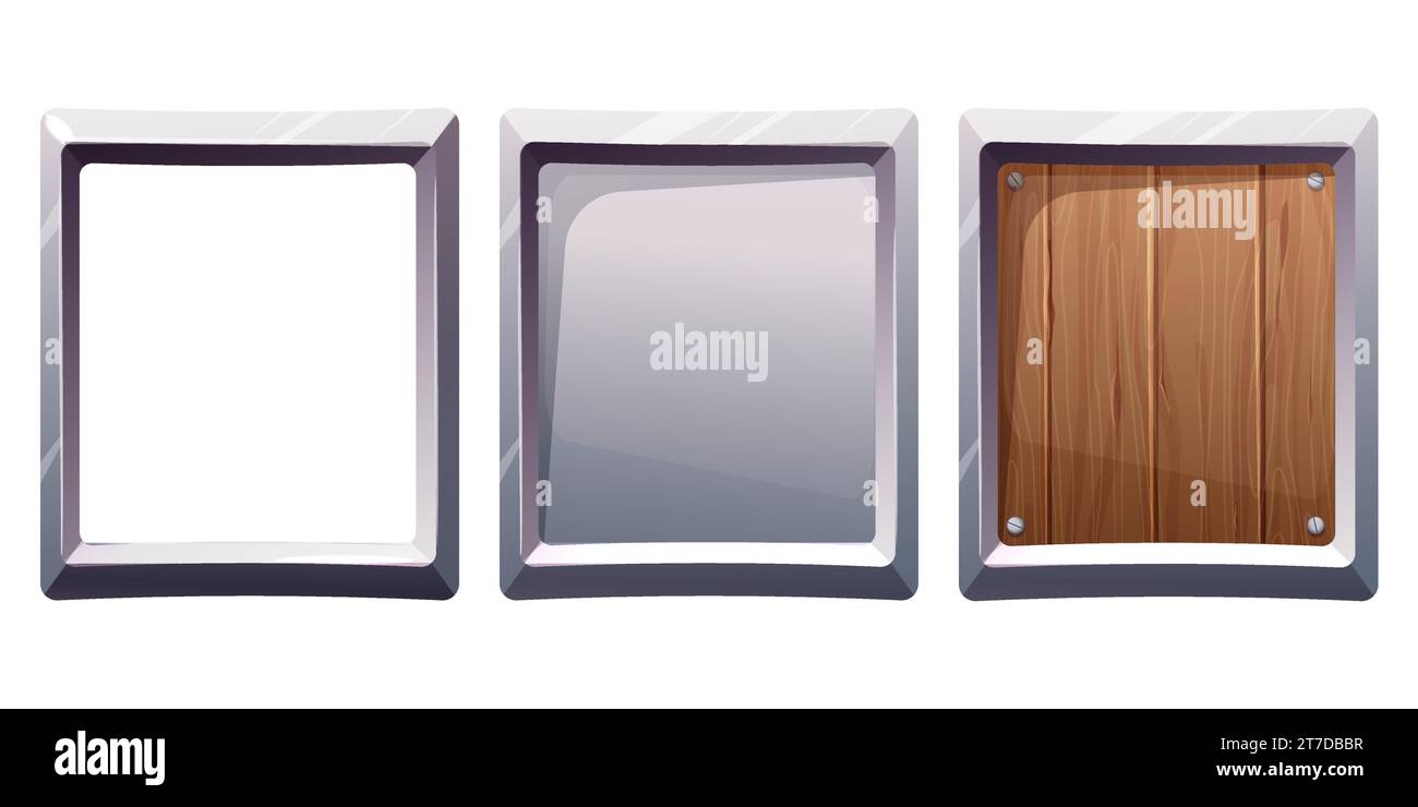 Set Metal steel frames, iron panel, silver border with wood game menu ...