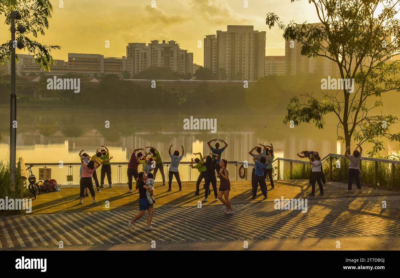 People exercising in the morning at Jurong Lake Gardens in the western ...