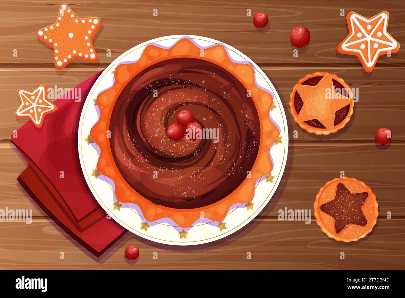 Christmas pie chocolate decorated with gingerbread srats and cranberry ...