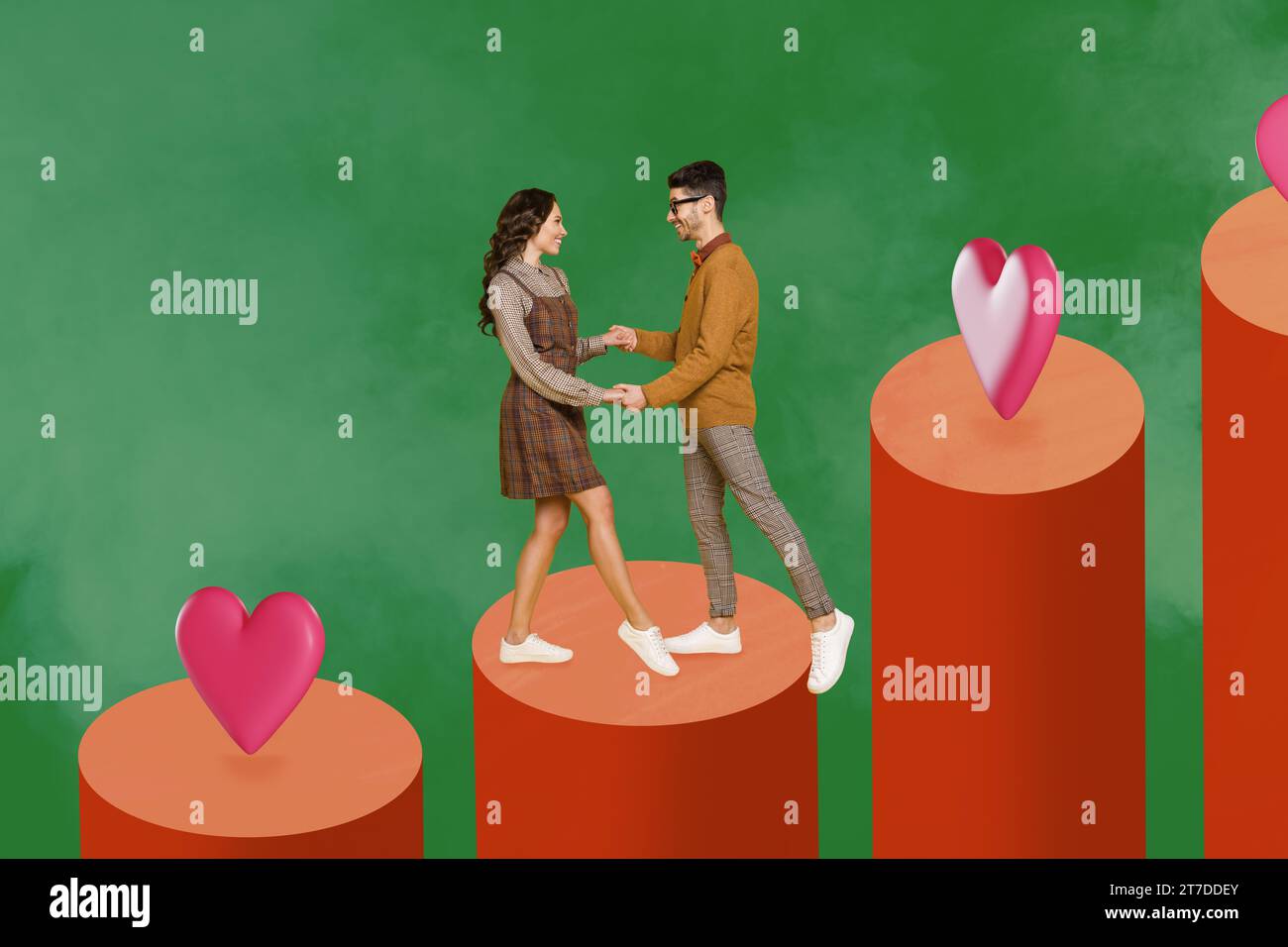 3D picture collage of cheerful joyful funky people boy and girl dancing ...