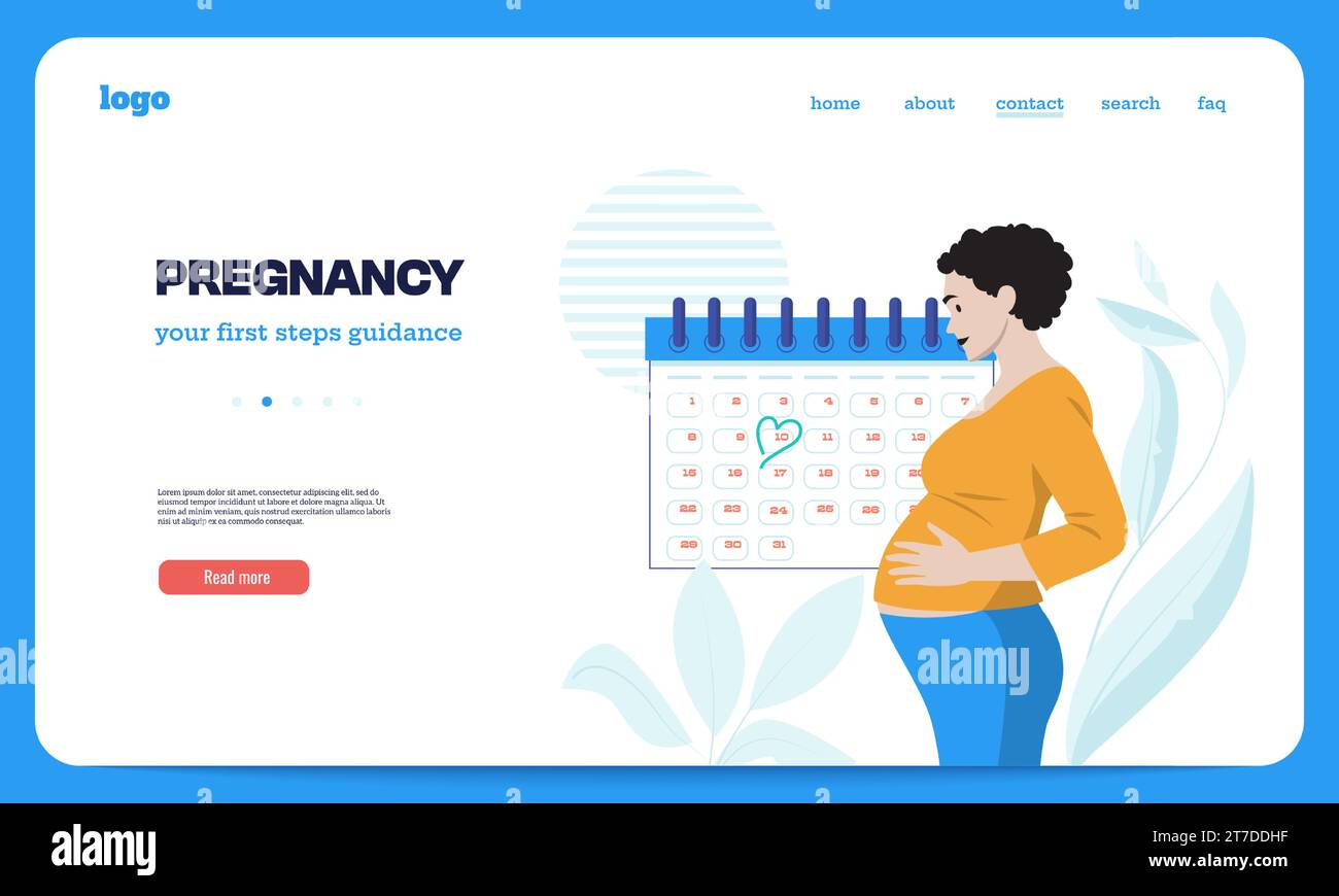 Pregnancy landing page. Mother and baby characters on maternity leave ...