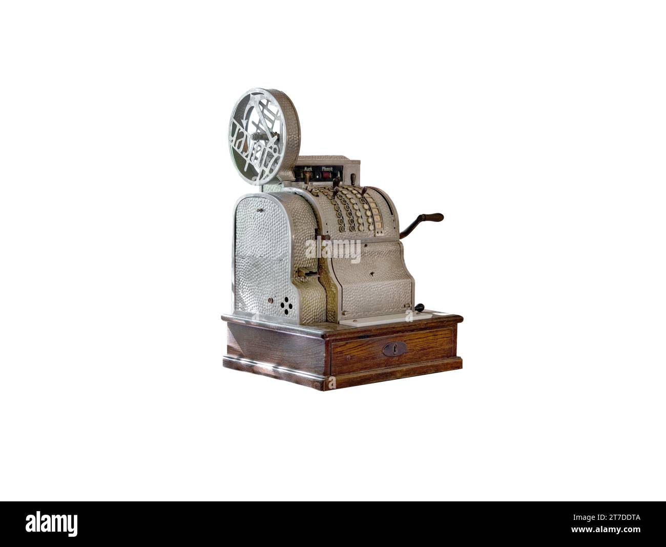 Vintage cash desk isolated on white background Stock Photo - Alamy