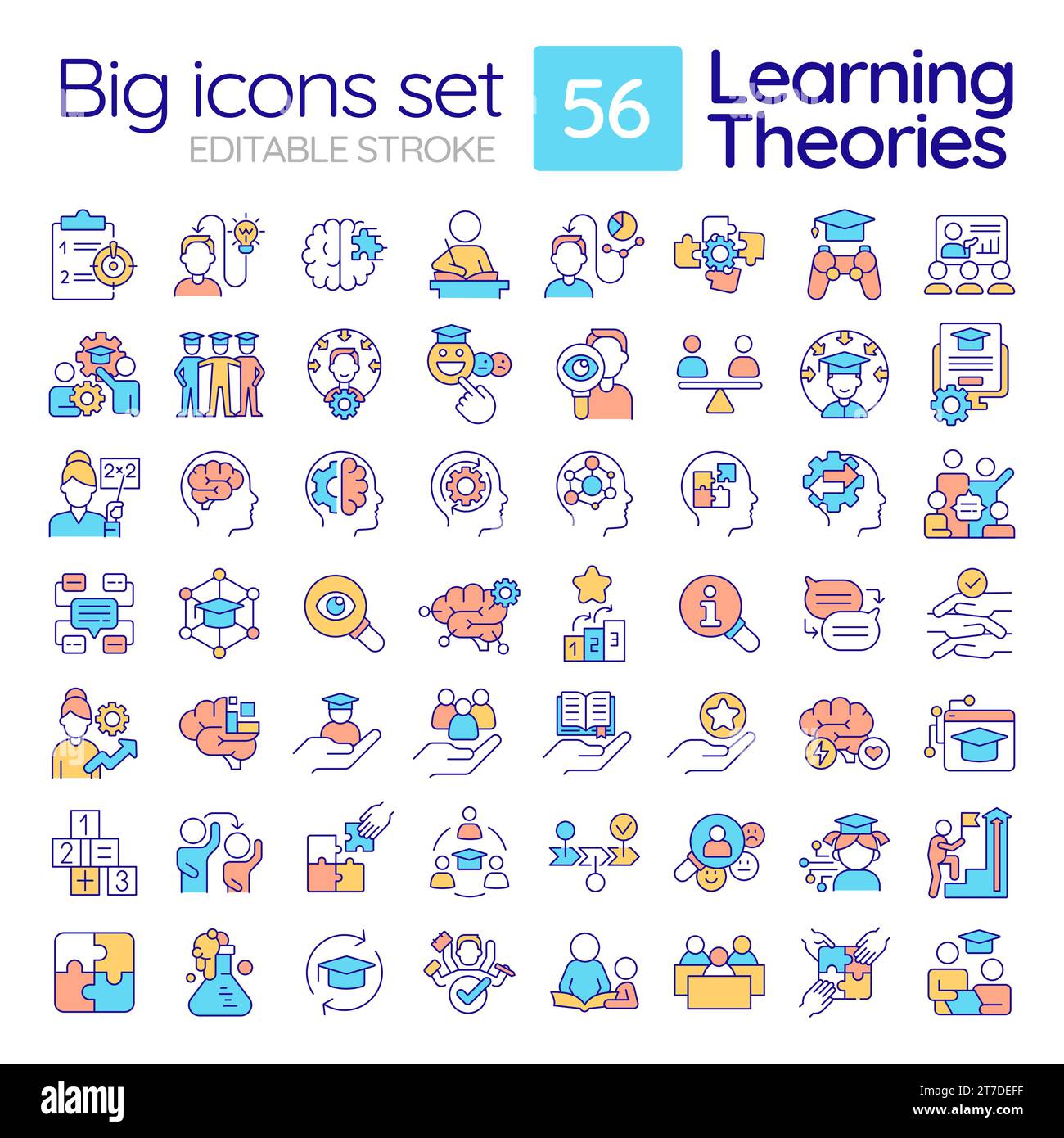 Customizable multicolor big icons set for learning theories Stock ...