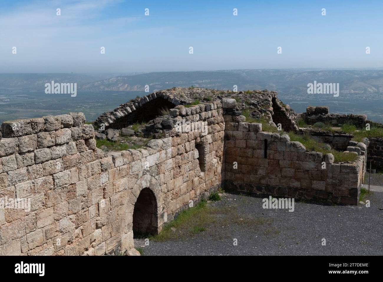 Section of the restored basalt stone wall of the Belvoir Crusader ...