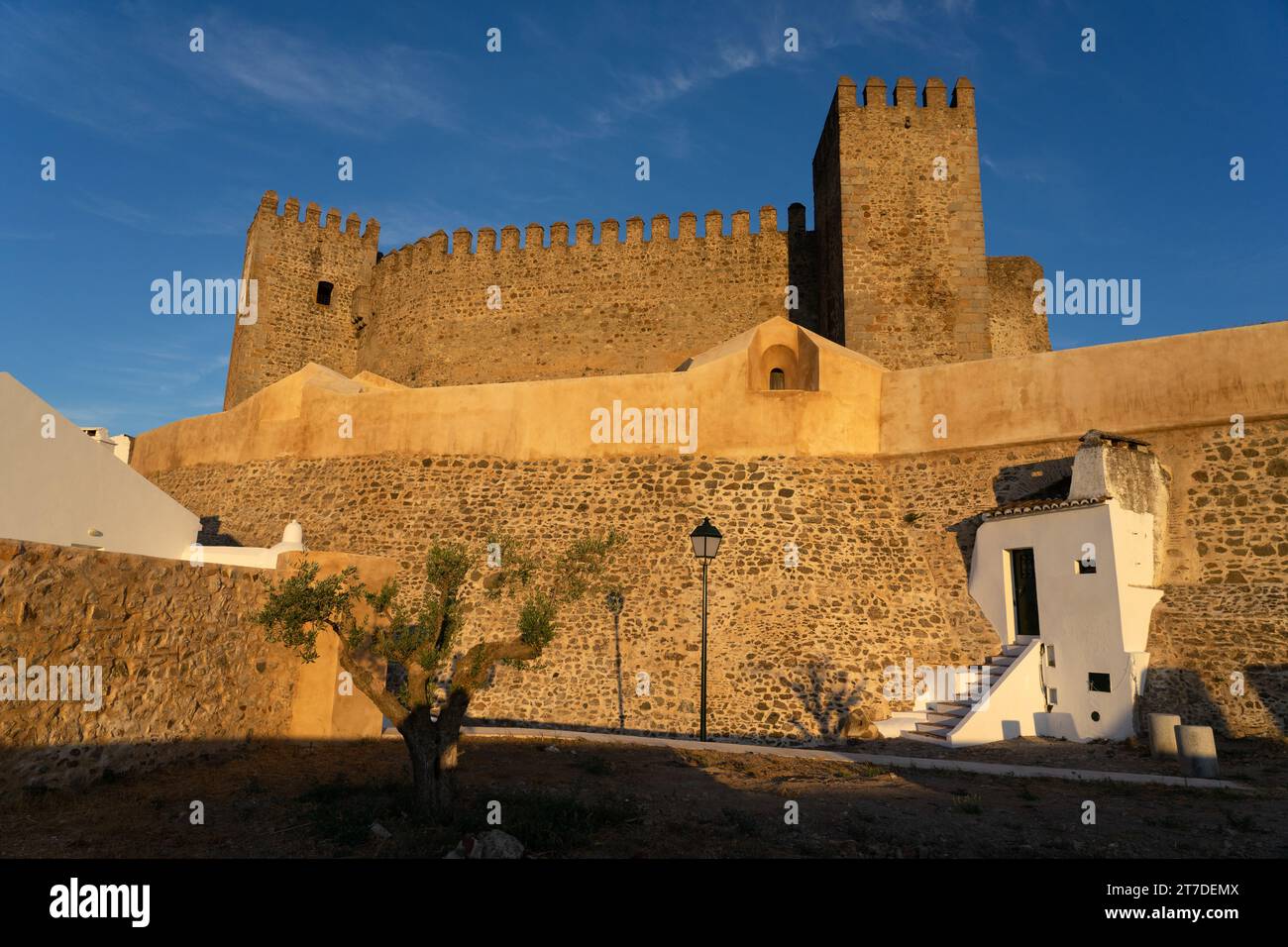 Castle of the fortificated village of Campo Maior in Alentejo Region of Portugal with its ...