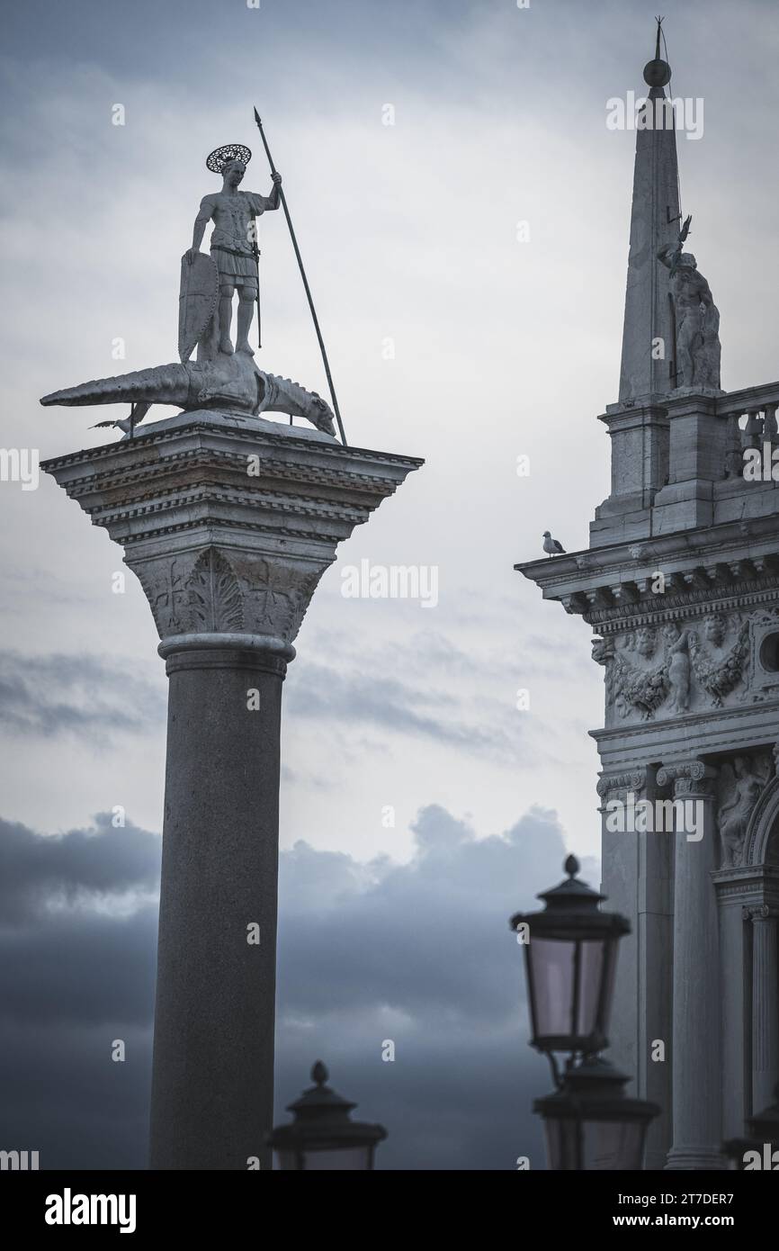 The statue of St Theodore on the western column in St Mark's Square ...