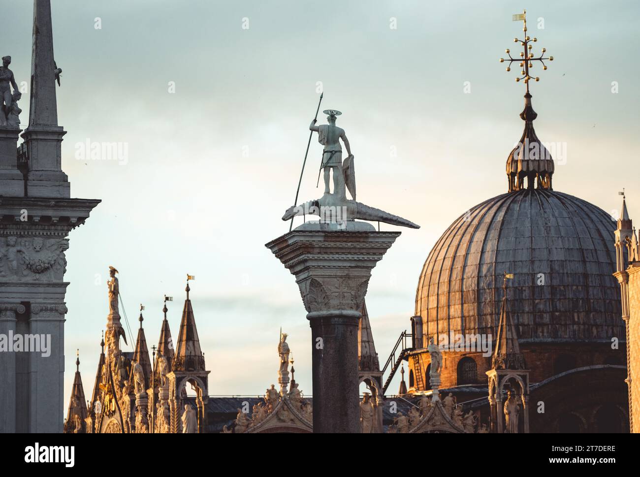 The statue of St Theodore on the western column in St Mark's Square ...