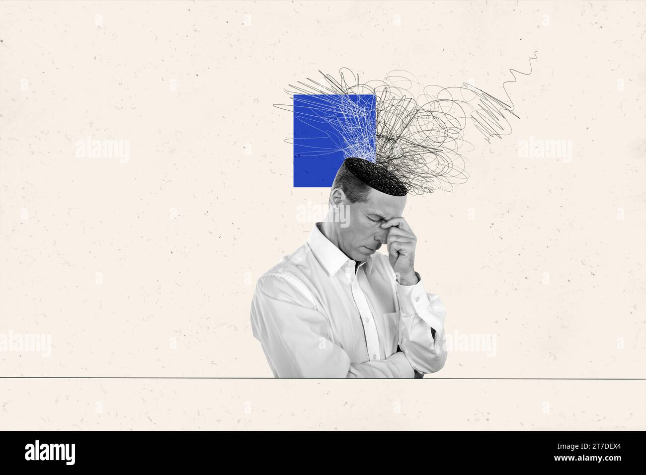 Creative poster collage banner depressed frustrated adult businessman ...