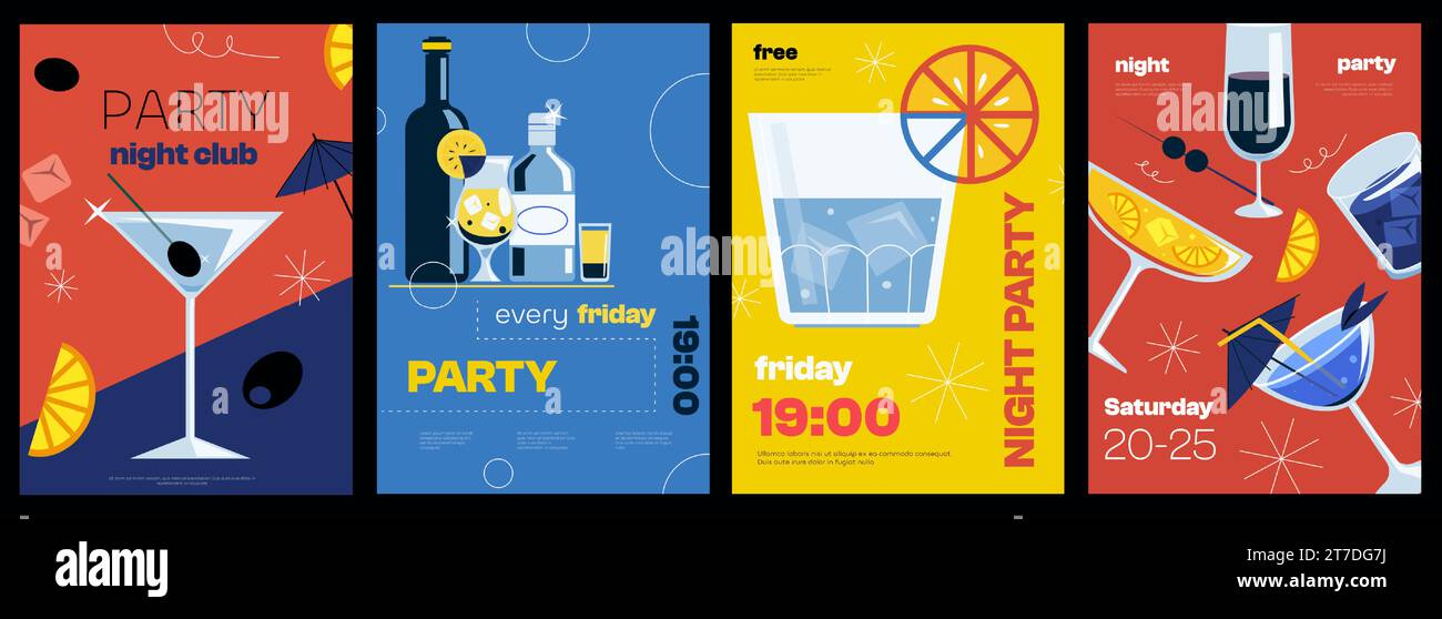 Cocktail party poster. Minimalist promotion cover with alcohol cocktail ...