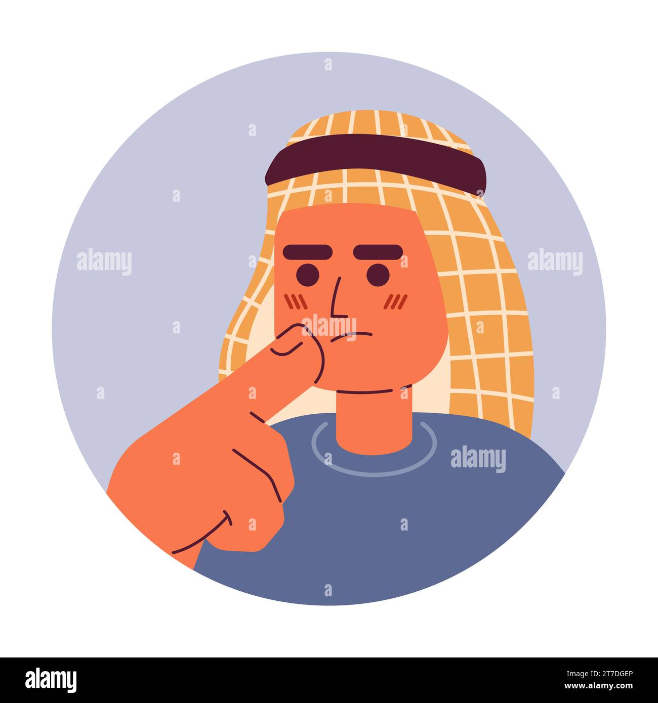 Keffiyeh arab man touching chin 2D vector avatar illustration Stock ...
