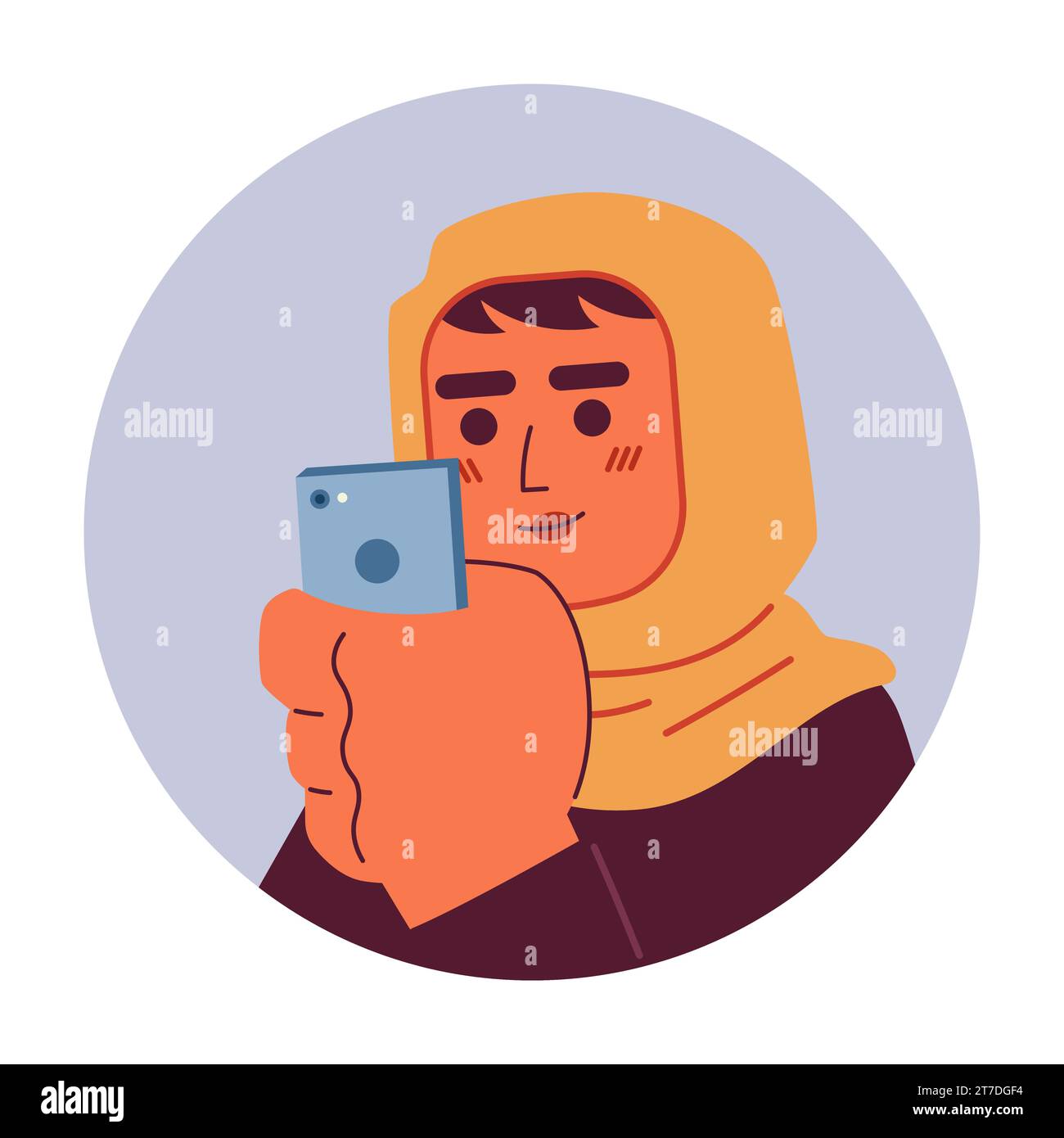Smartphone woman arab hijab 2D vector avatar illustration Stock Vector ...