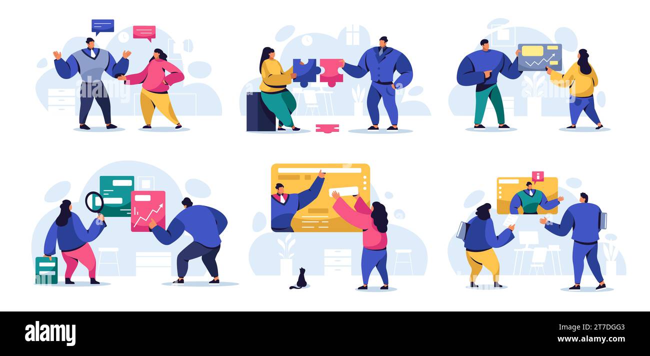 Teamwork abstract characters. Business people working together on ...