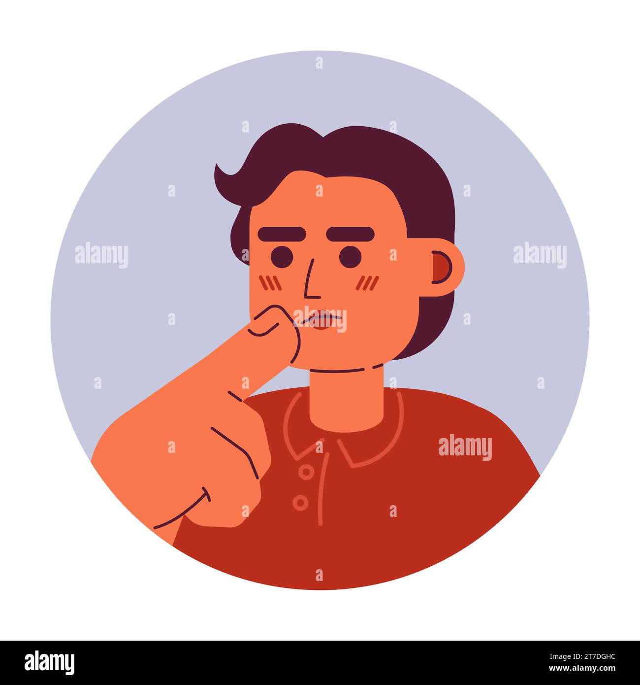 Short Haired Middle Eastern Woman Stroking Chin 2d Vector Avatar
