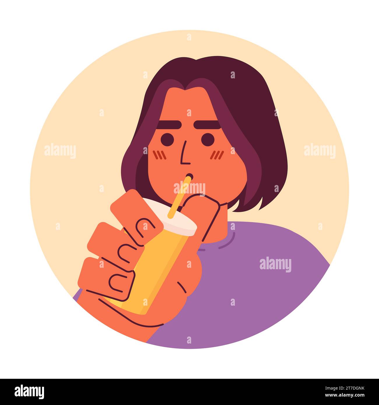 Medium-length hair indian man drinking through straw 2D vector avatar ...