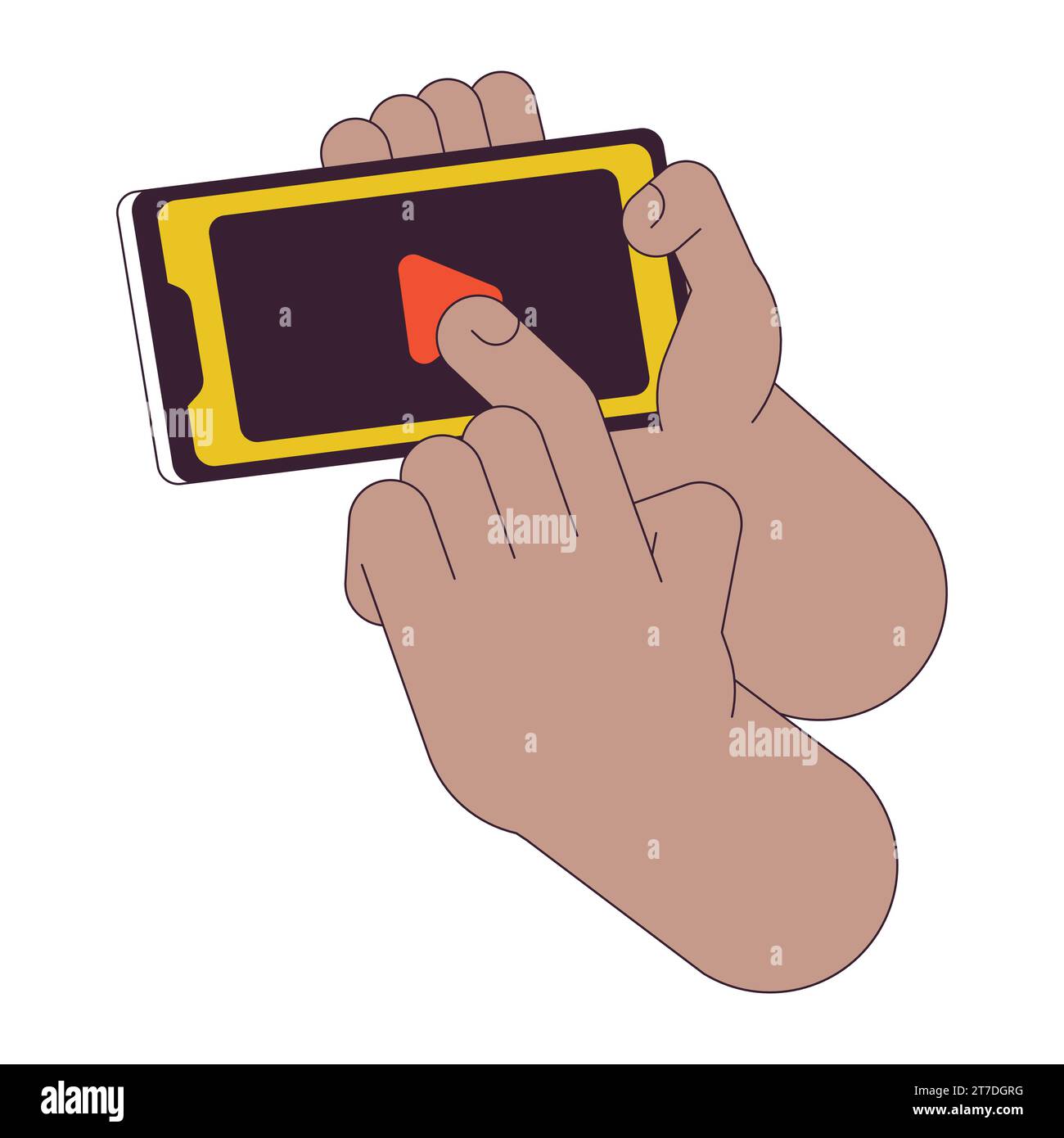 Pressing playing on mobile phone linear cartoon character hands ...