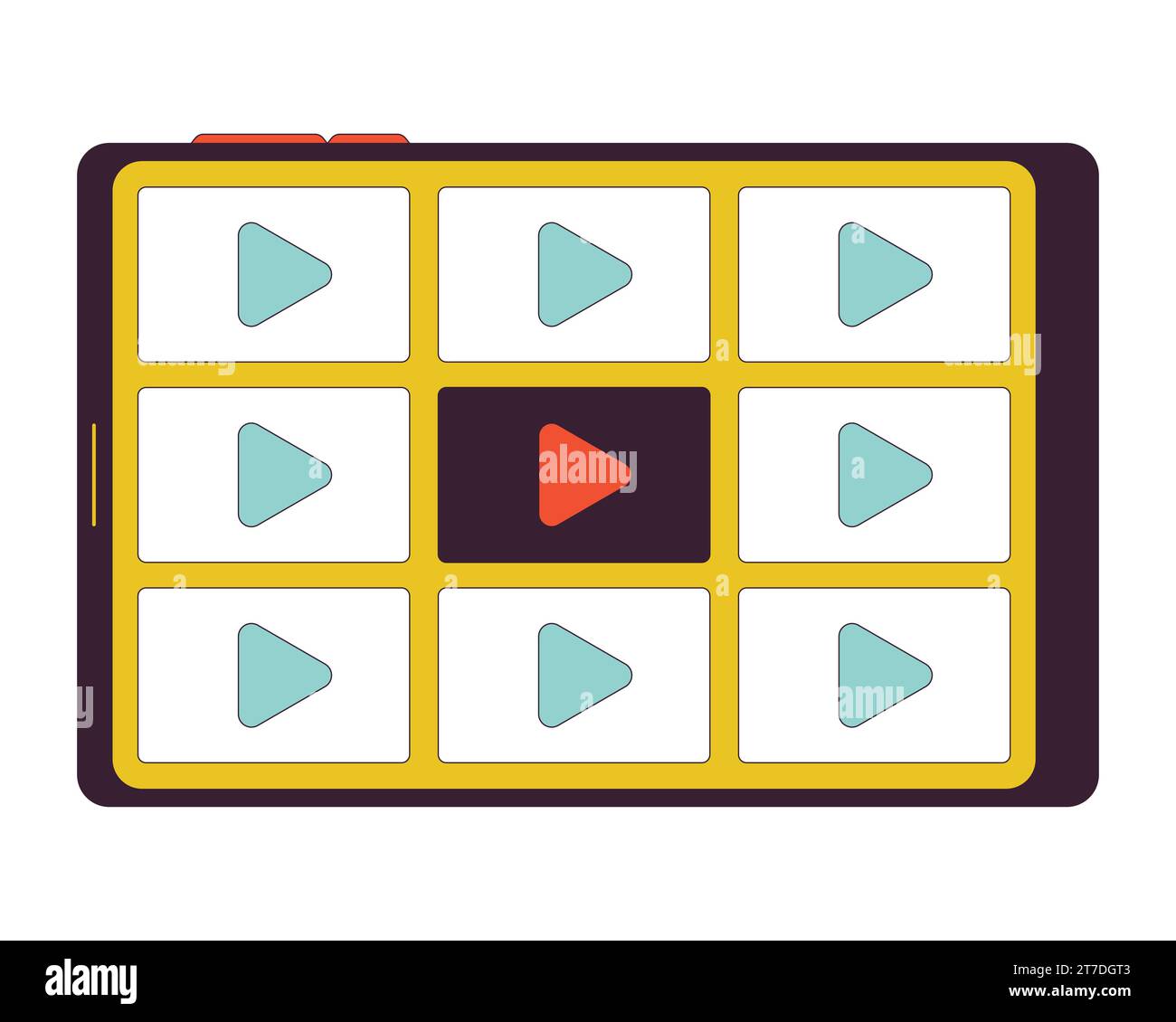 Tablet computer with streaming platform 2D linear cartoon object Stock ...