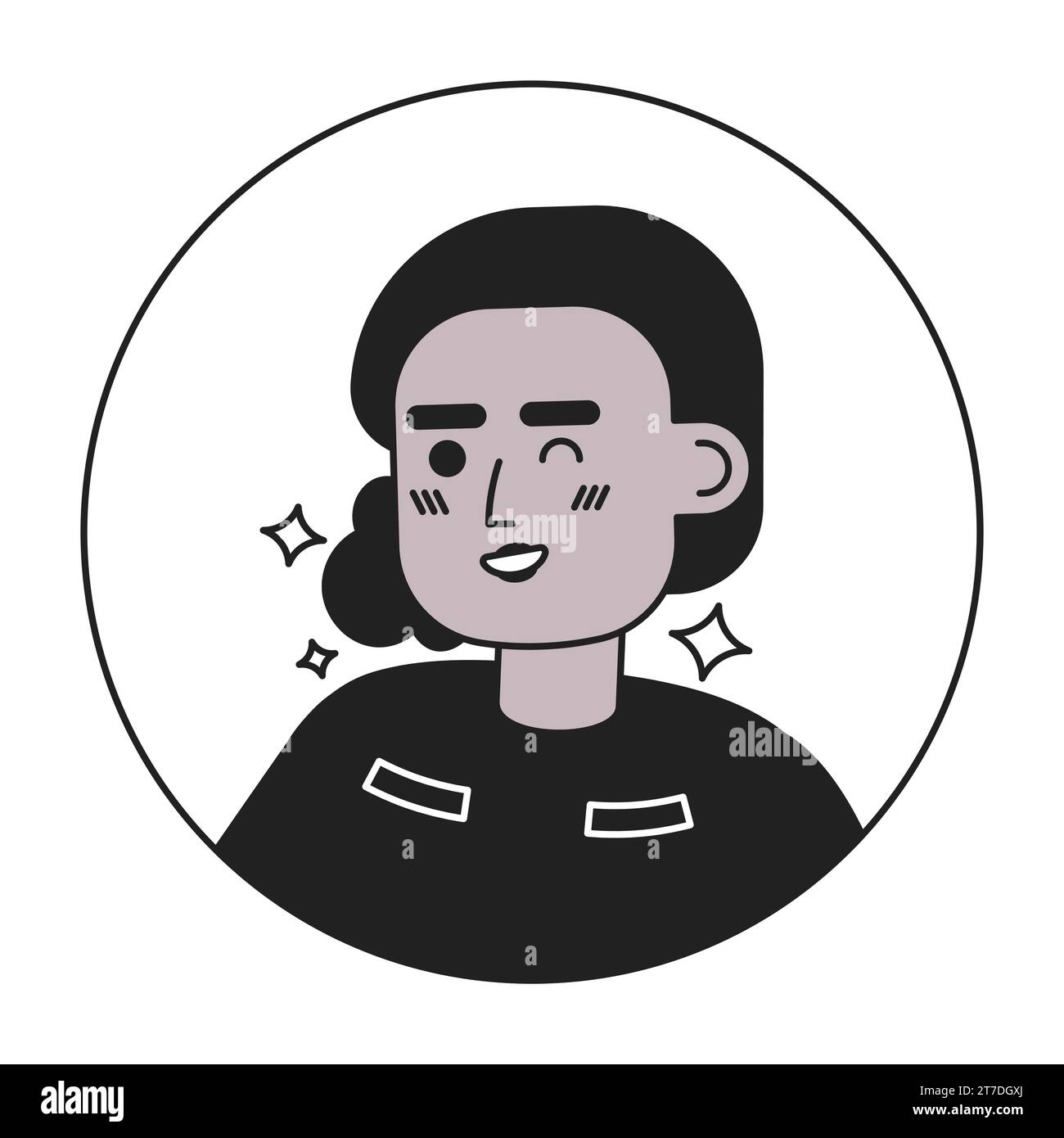 African american female winking expression black and white 2D vector ...