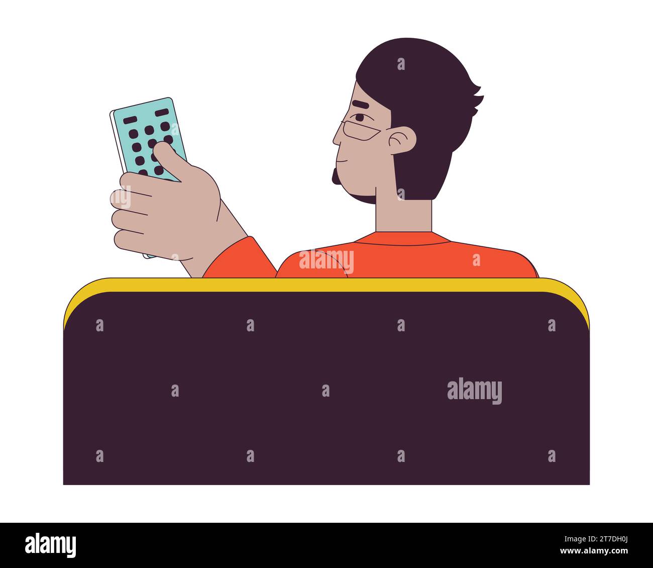 Arab eyeglasses man switching channel tv 2D linear cartoon character ...