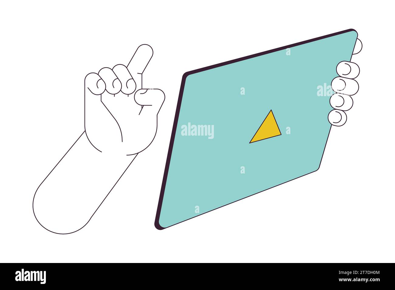 Using electronic tablet linear cartoon character hands illustration ...