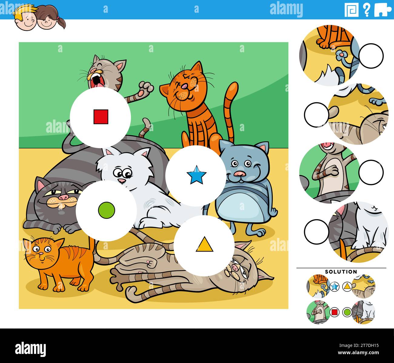 Cartoon illustration of educational match the pieces jigsaw puzzle game ...