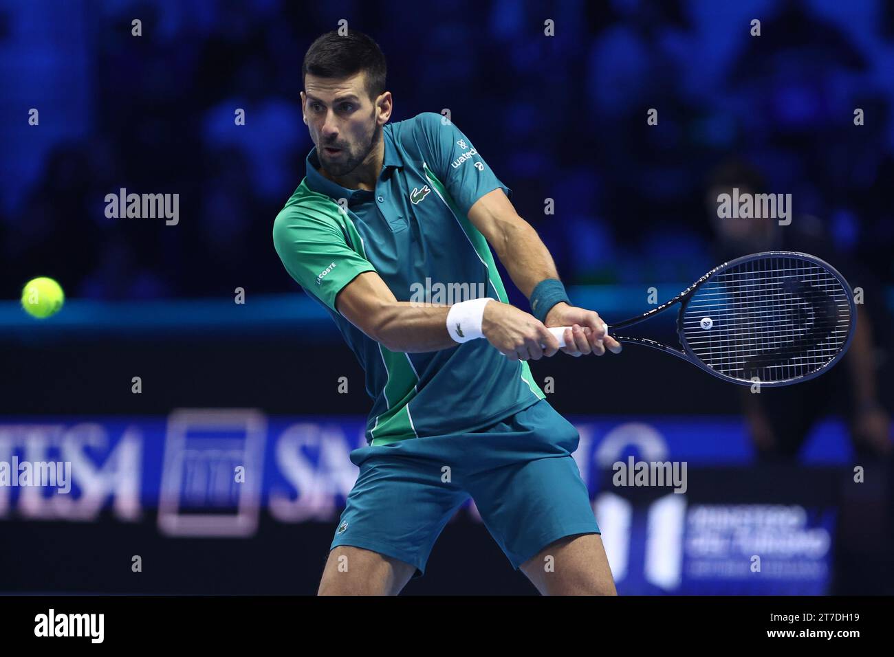 Torino, Italy. 14th Nov, 2023. Novak Djokovic of Serbia in action during the singles match ...