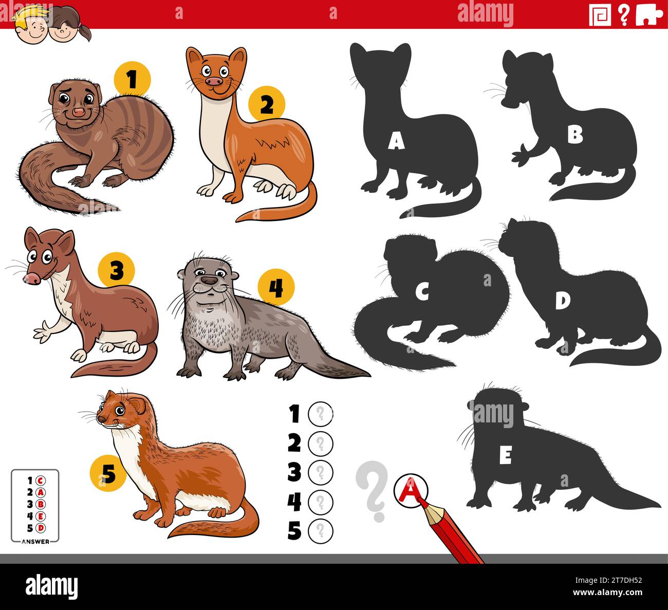 Cartoon illustration of finding the right shadows to the pictures ...